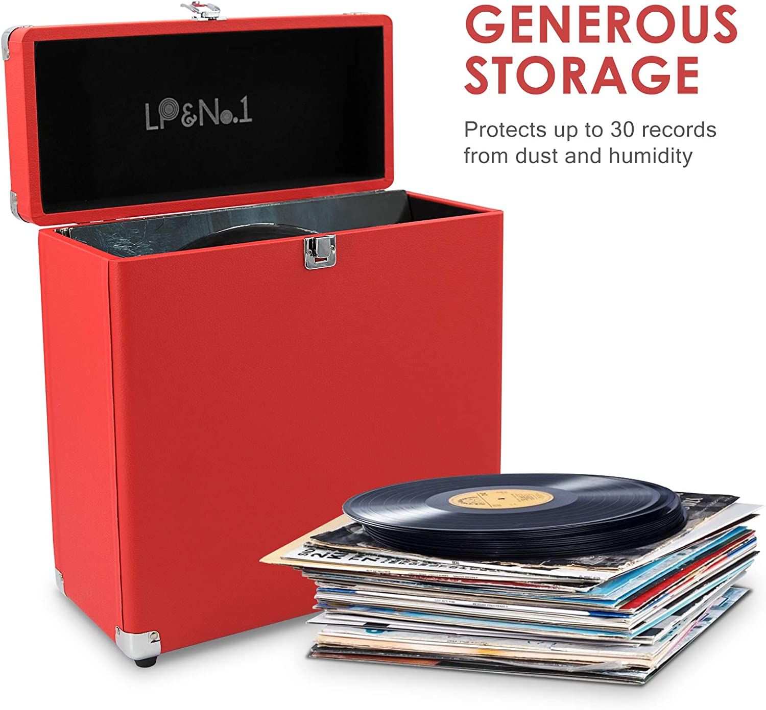 LP&No.1 Vinyl Record Storage Box,Portable Record Carrying Case for 30 ...