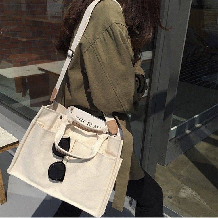 muji style cream color tote bag shoulder bag, Women's Fashion, Bags ...