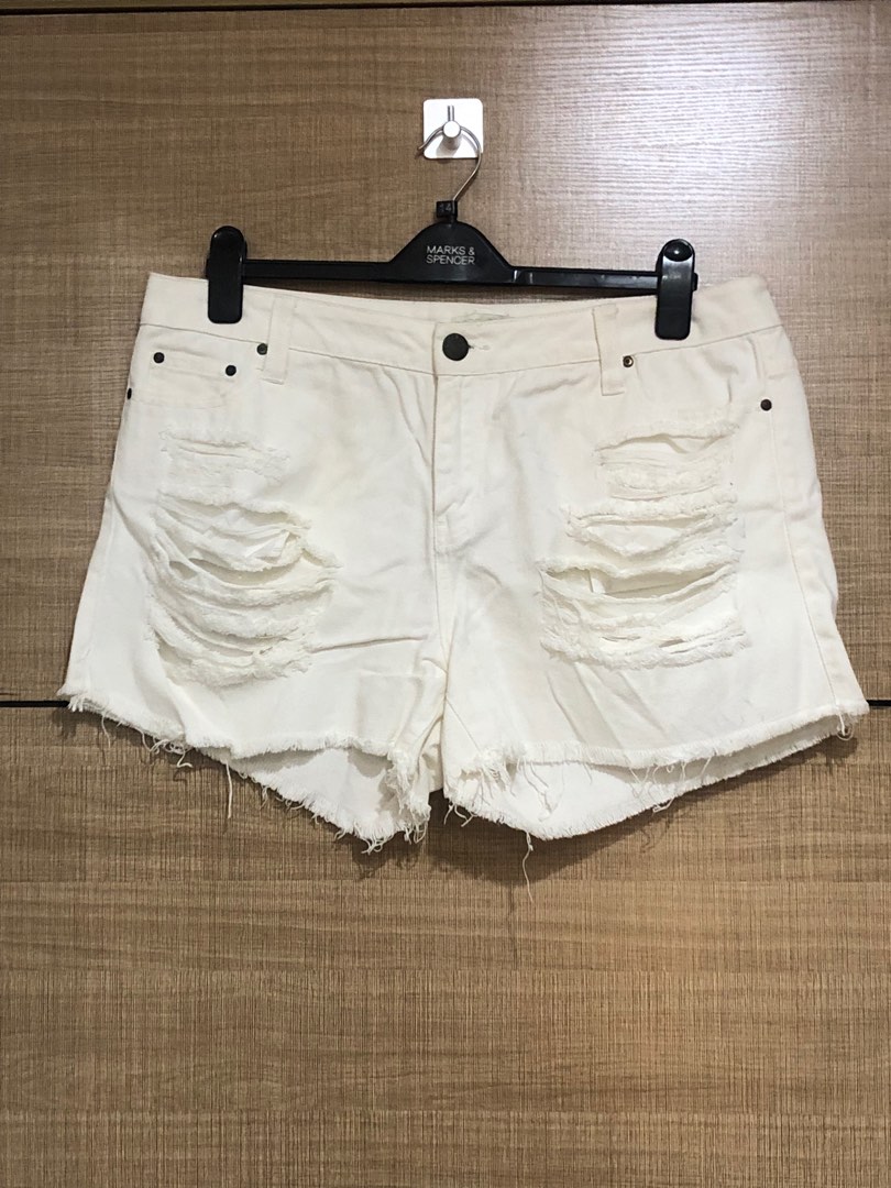 Plus size F21 white denim tattered short, Women's Fashion, Bottoms ...