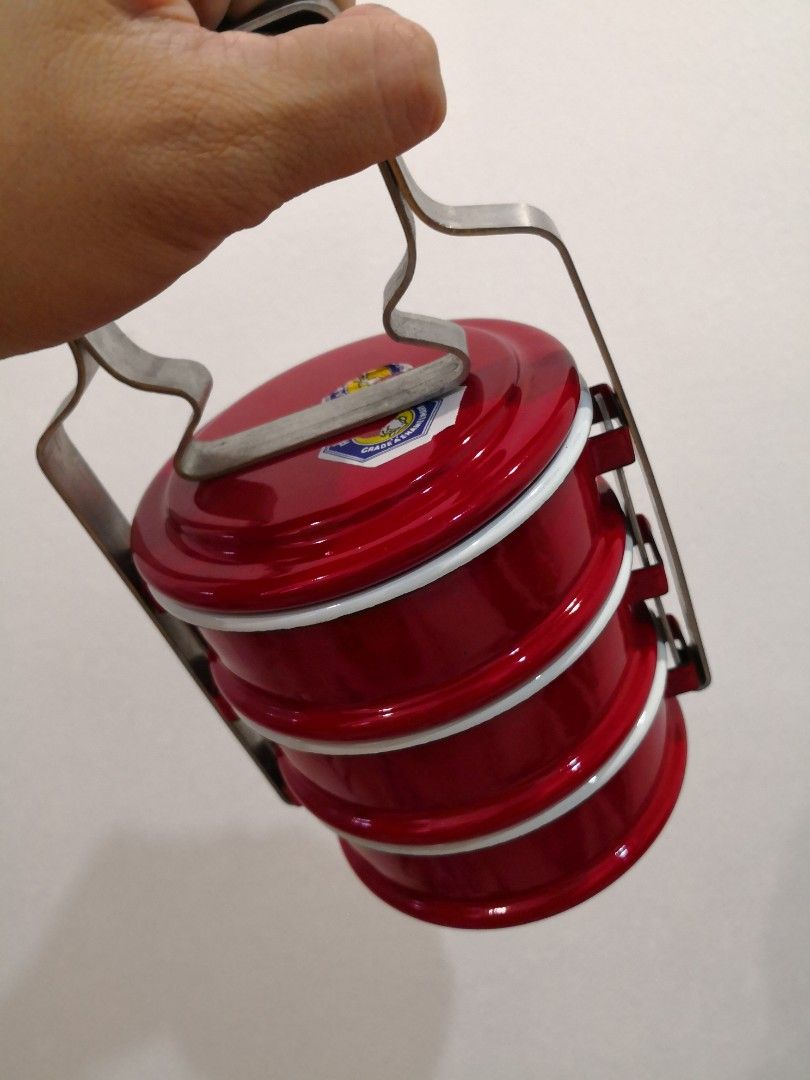 Rare Red Tiffin Carrier 3-tier Lunch Box Enamel Rare Red Tiffin Carrier ...