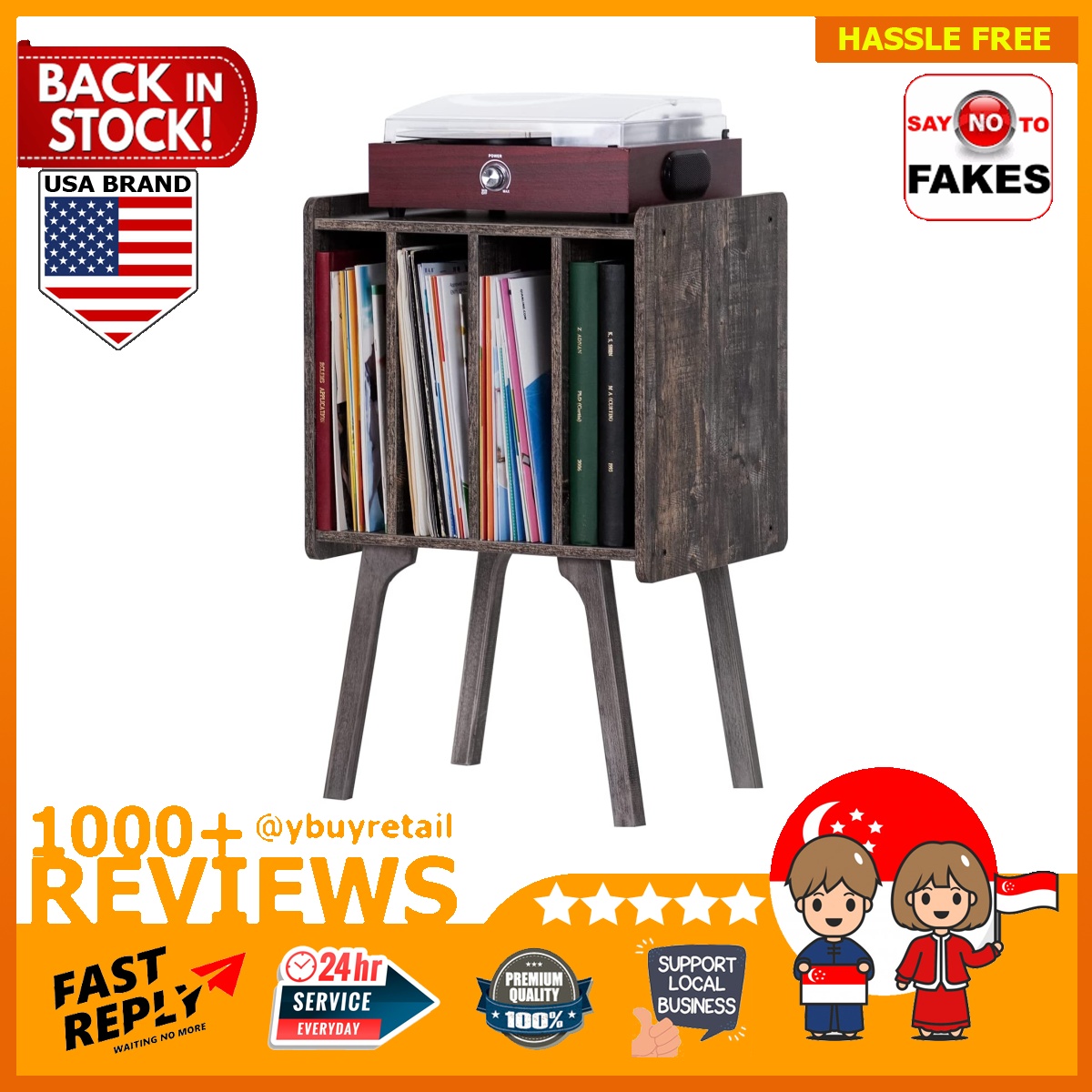 Record Player Stand,Vinyl Record Storage Table with 4 Cabinet Up to 100 ...