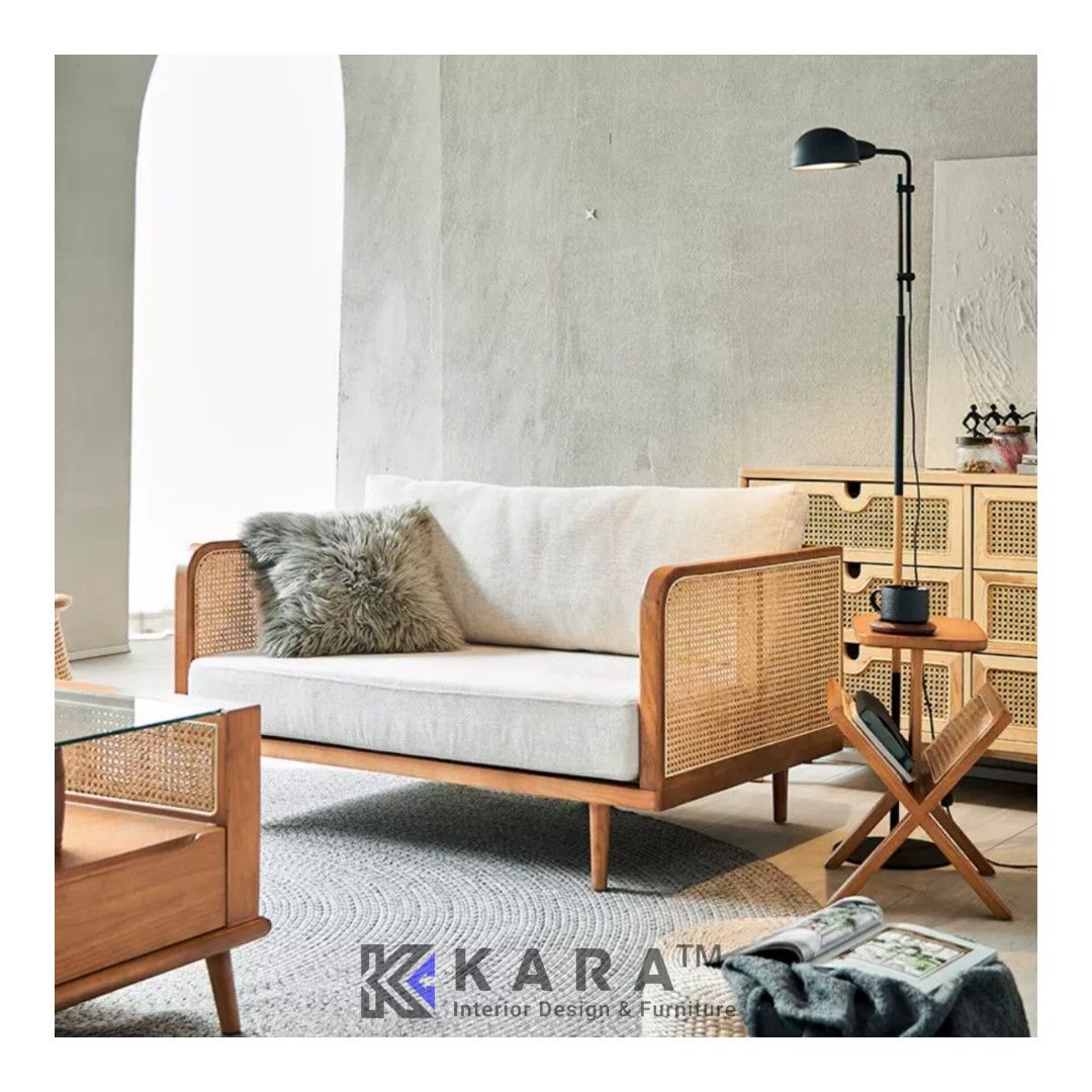 Sofa Set 3+2 Seater + Meja Kayu Jati Kombinasi Anyaman Rotan / Sofa ...