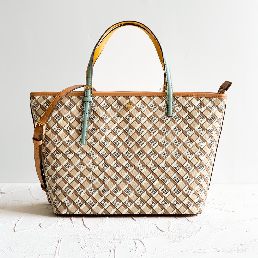 Tory burch TB geo tote colorblock hazelnut, Barang Mewah, Tas & Dompet di Carousell