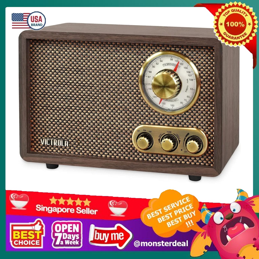 Victrola Retro Wood Bluetooth FM/AM Radio with Rotary Dial, Espresso ...