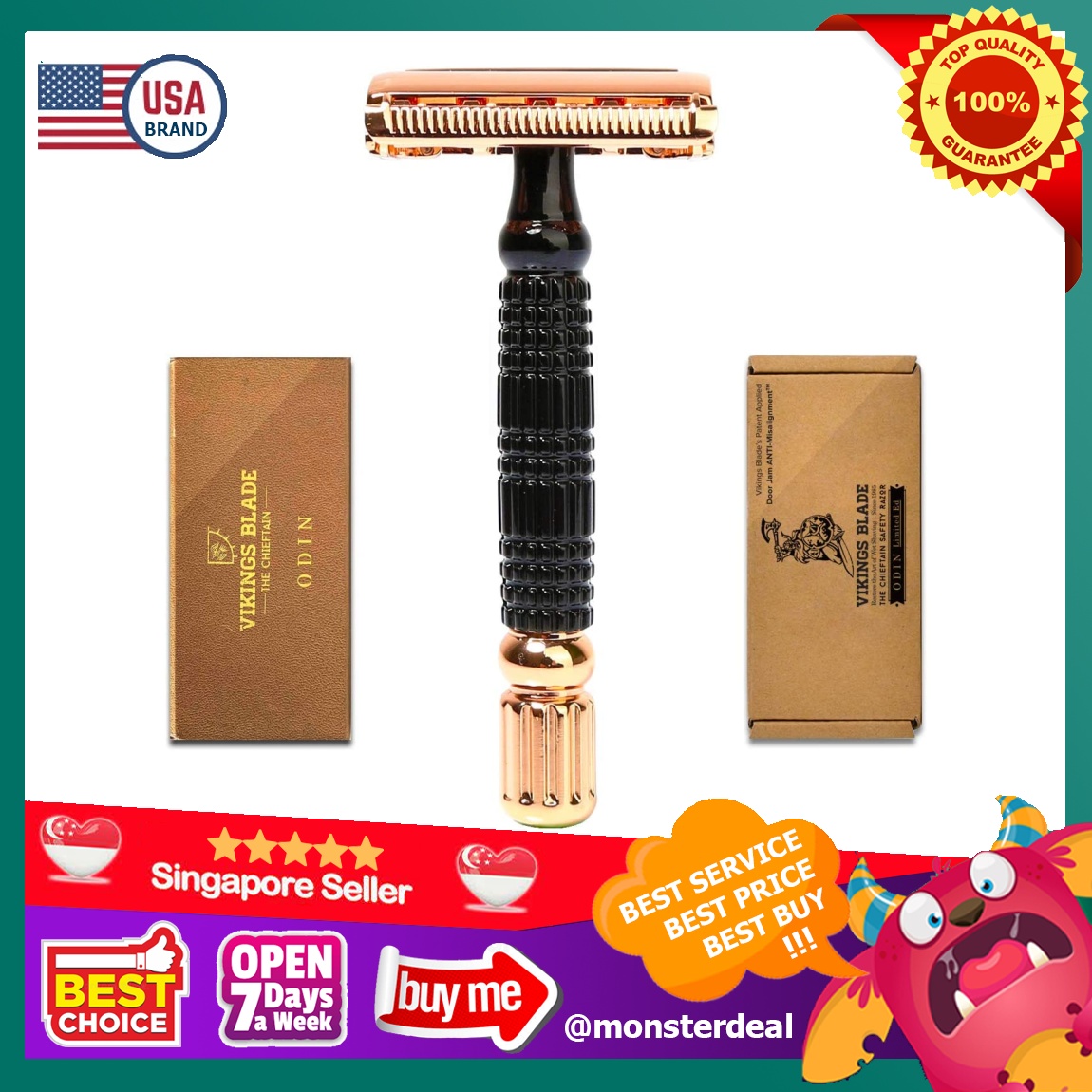 VIKINGS BLADE The Chieftain 'ODIN' Safety Razor, Obsidian Black & Rose ...