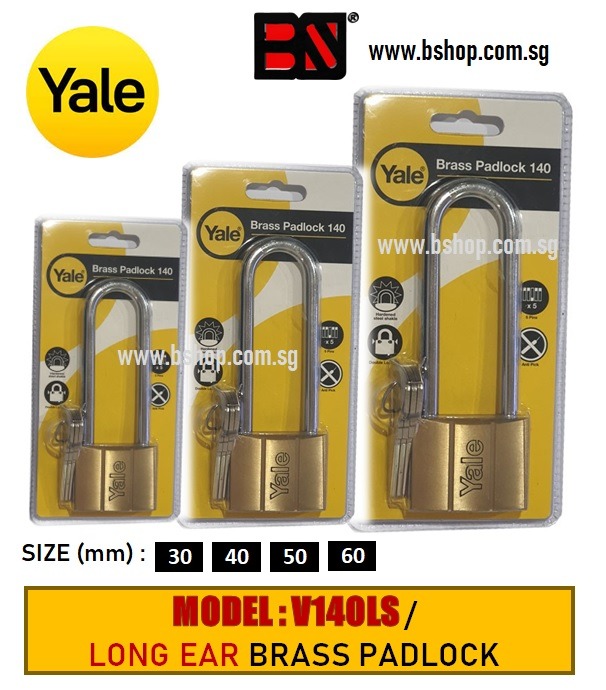 YALE BRASS PADLOCK V140LS SERIES LONG SHANK 30MM TO 60MM, Furniture & Home Living, Security ...