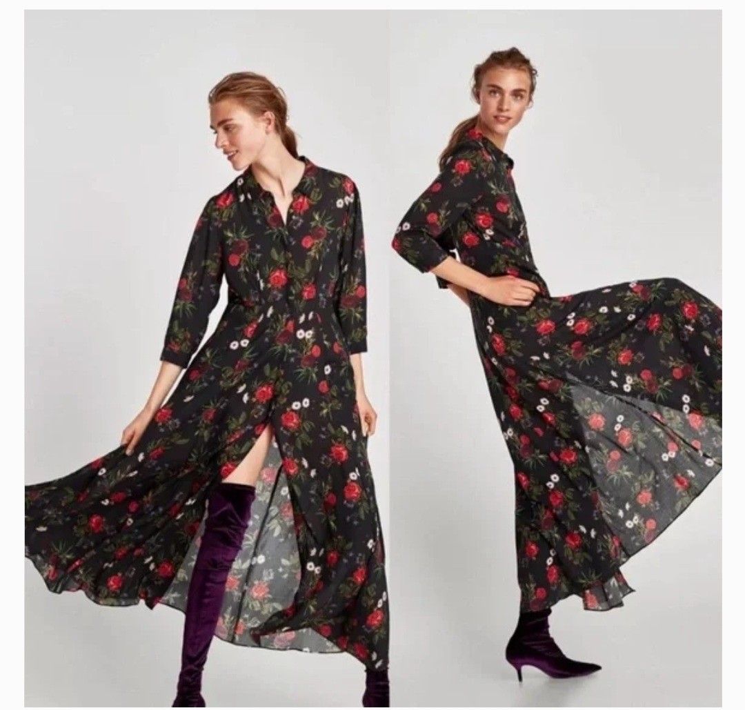 ZARA Floral Maxi Dress, Fesyen Wanita, Pakaian Wanita, Gaun & Rok di ...