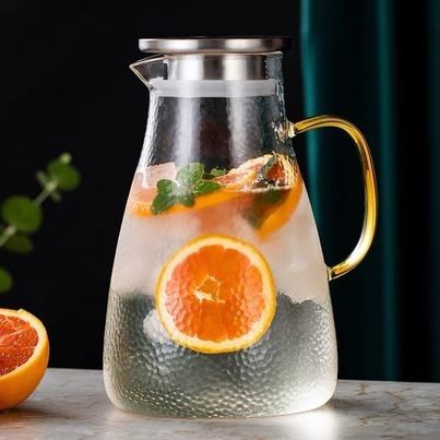 1L/1.3L/1.6L Borosilicate Glass Pitcher with bamboo lid Portable Handle ...