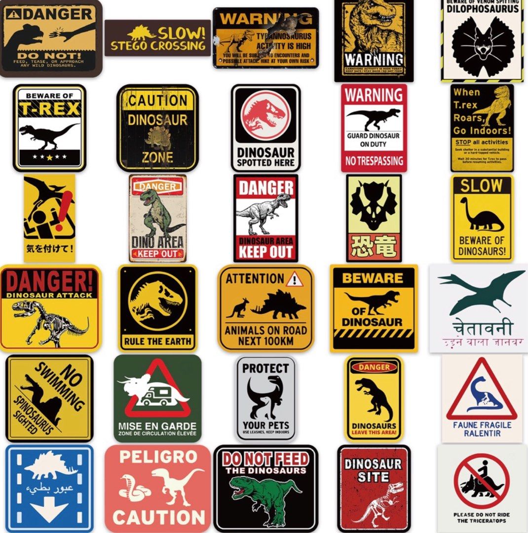 60pcs Jurassic Dinosaur Warning Sign Series 01 Laptop Luggage Stickers ...