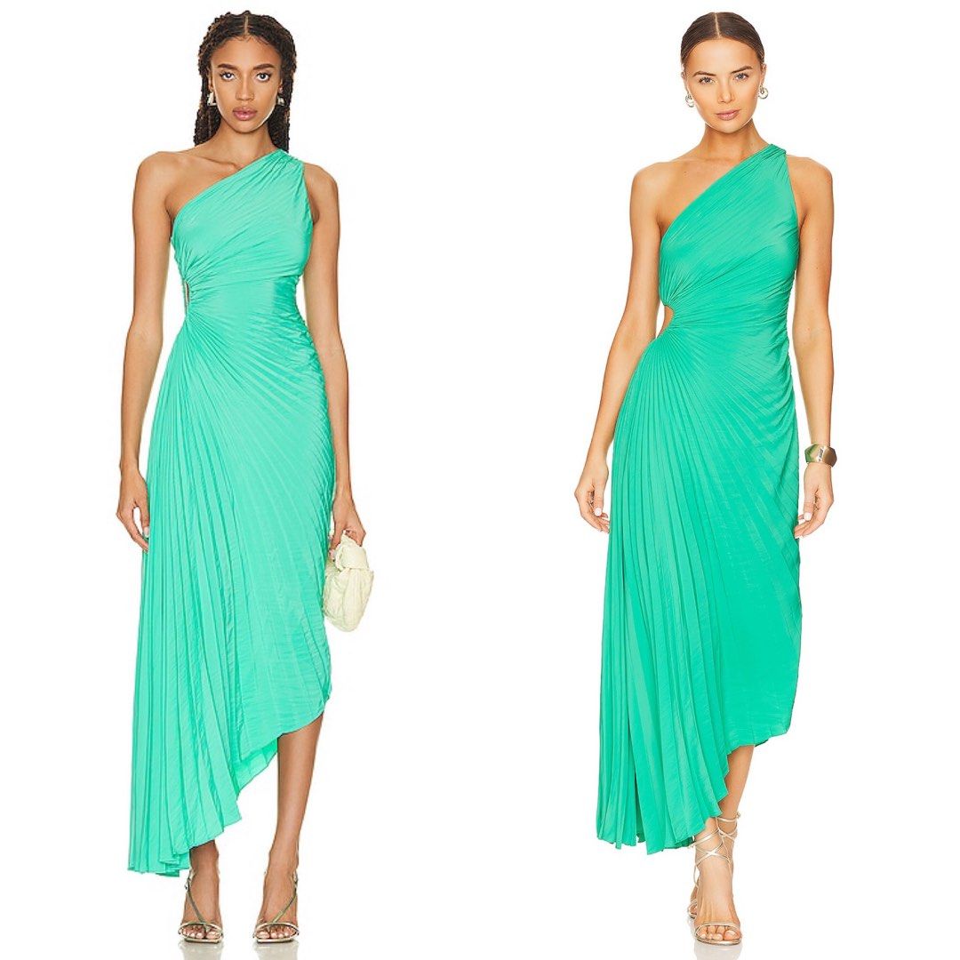 ALC Delfina Pleated Midi Maxi Dress in Canary Yellow, Deep Green, Women ...