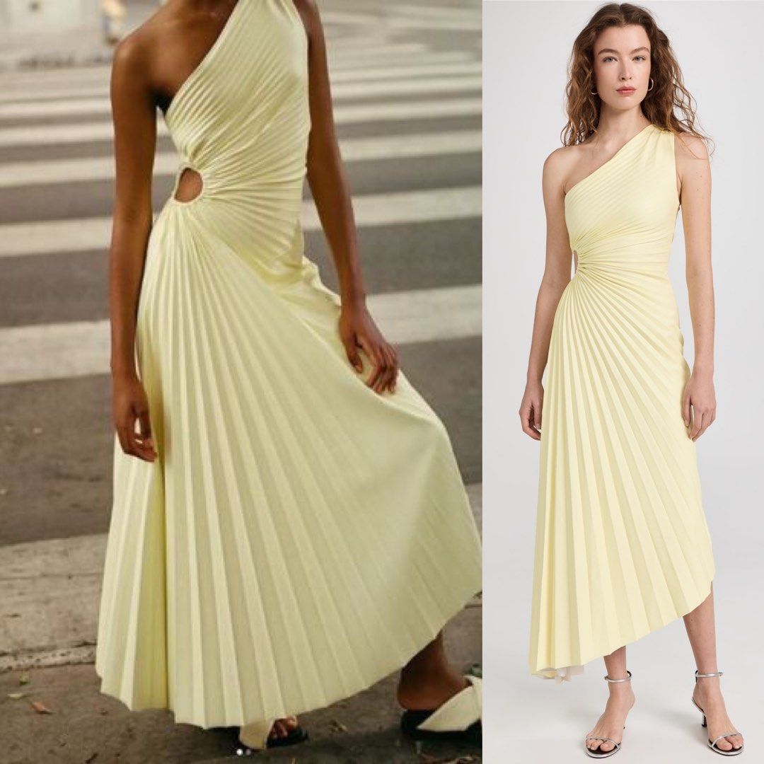 ALC Delfina Pleated Midi Maxi Dress in Canary Yellow, Deep Green, Women ...