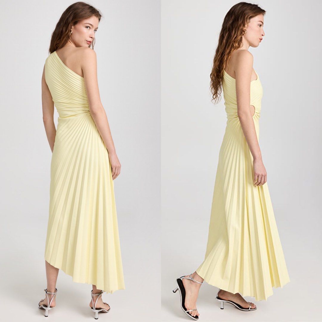 ALC Delfina Pleated Midi Maxi Dress in Canary Yellow, Deep Green, Women ...