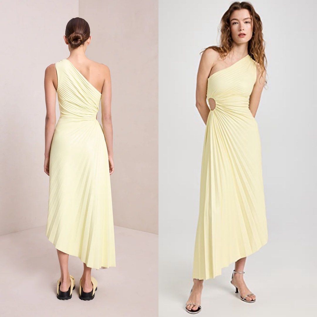 ALC Delfina Pleated Midi Maxi Dress in Canary Yellow, Deep Green, Women ...