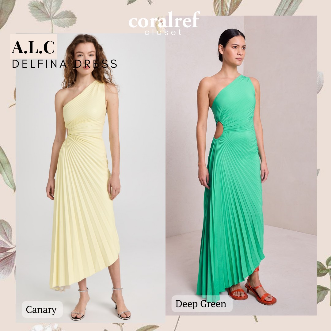 ALC Delfina Pleated Midi Maxi Dress in Canary Yellow, Deep Green, Women ...