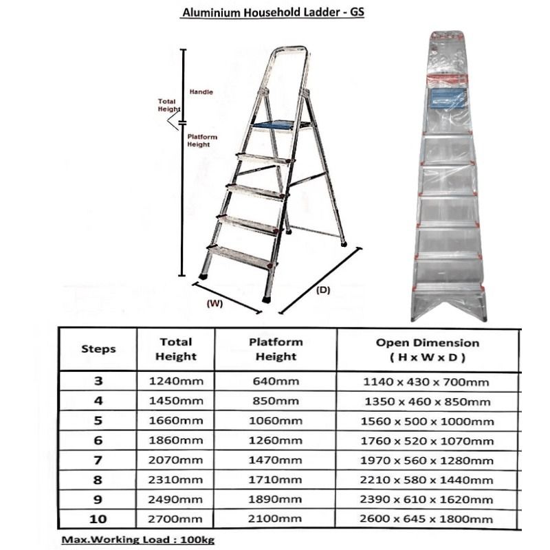 Aluminum Step Ladder Foldable 3-10 Steps Folding Ladder Multi ...