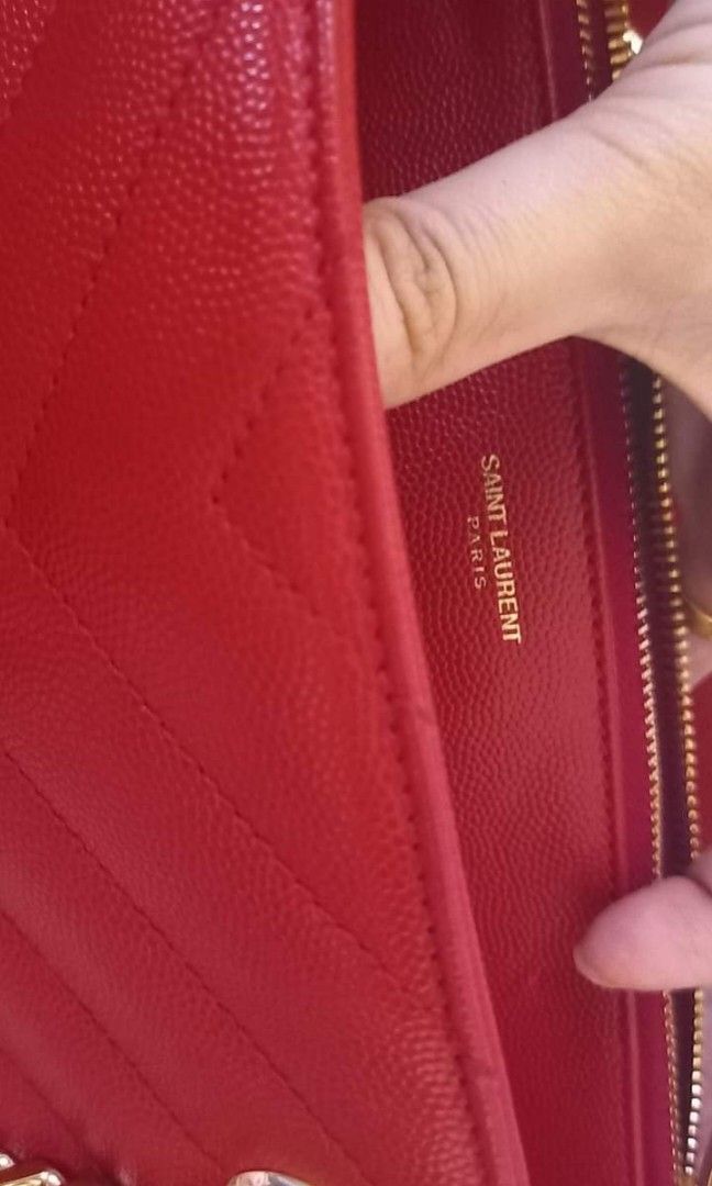 Authentic YSL Grain Chevron Red, Luxury, Bags & Wallets on Carousell