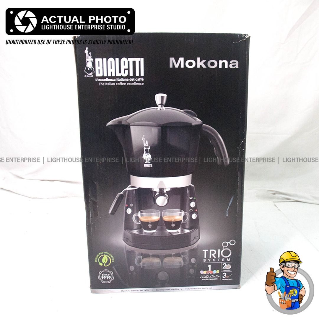 BIALETTI 1050W 3in1 Pods/Ground/Frother Steamer Kit Espresso Mokona Espresso Machine (CF40-Black ...