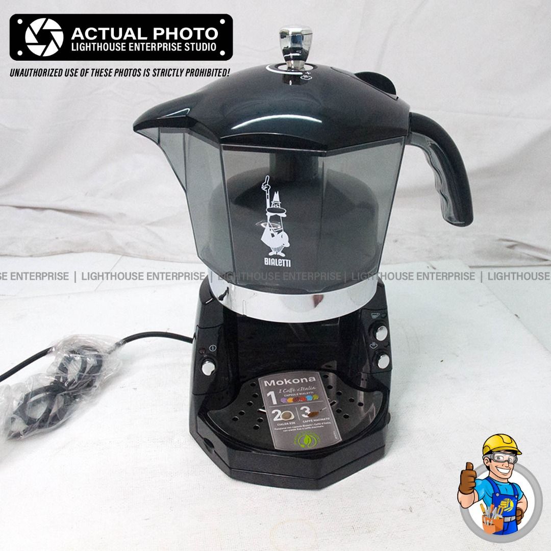 BIALETTI 1050W 3in1 Pods/Ground/Frother Steamer Kit Espresso Mokona Espresso Machine (CF40-Black ...