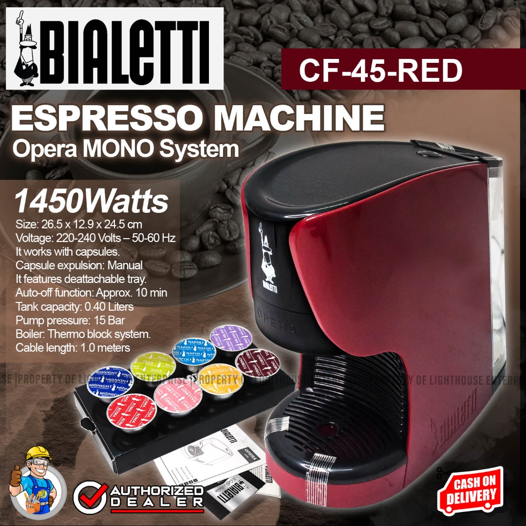 BIALETTI 1450W Espresso Machine Opera MONO System (CF-45-Red, CF-45 ...