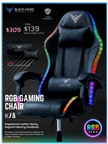 Black Hawk RGB Gaming Chair / Gaming Chair / Computer Chair (E-Sports ...
