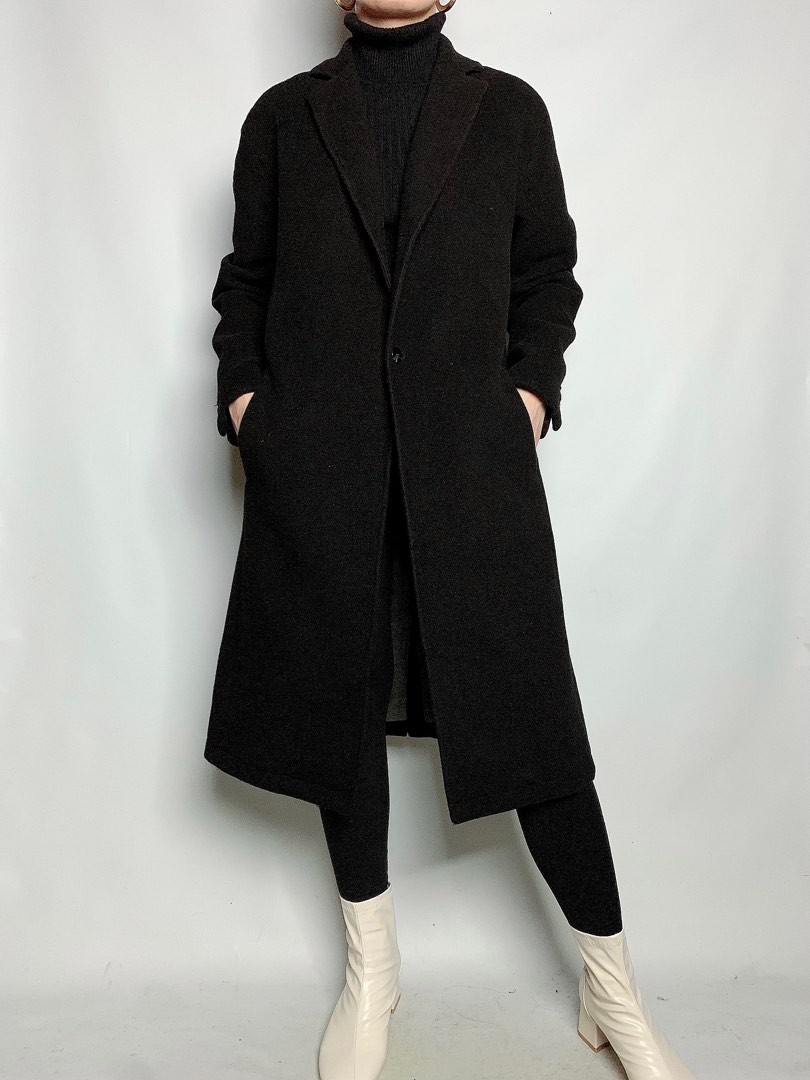 (SOLD) Black wool coat, Travel coat, Long wool coat, Oversized wool ...
