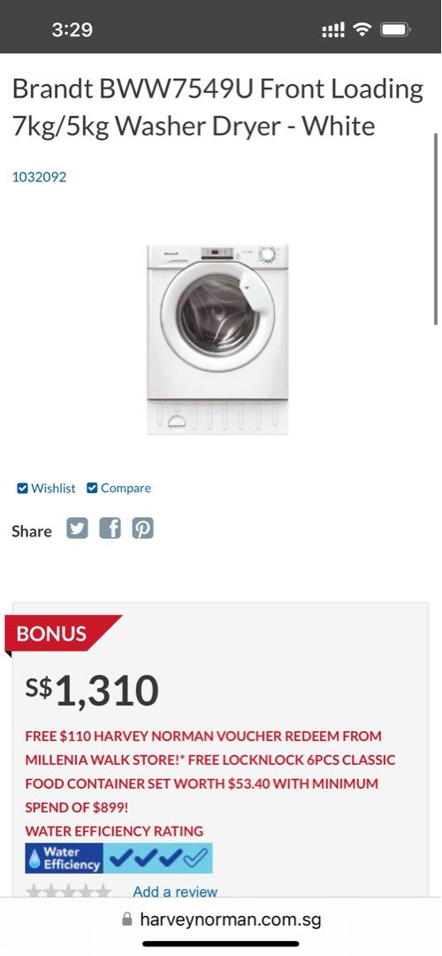 Brandt Washer Dryer BWW7549U, TV & Home Appliances, Washing Machines ...