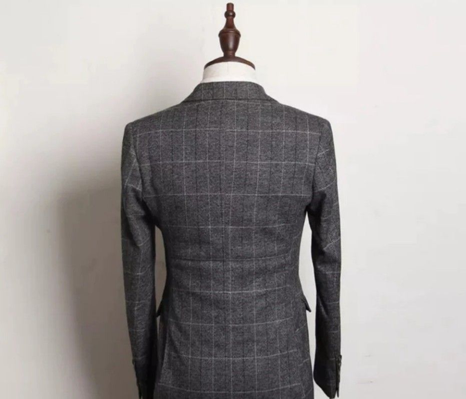 Checkered Grey Suit Jacket, Vest and Pants (3 Piece), Men's Fashion ...