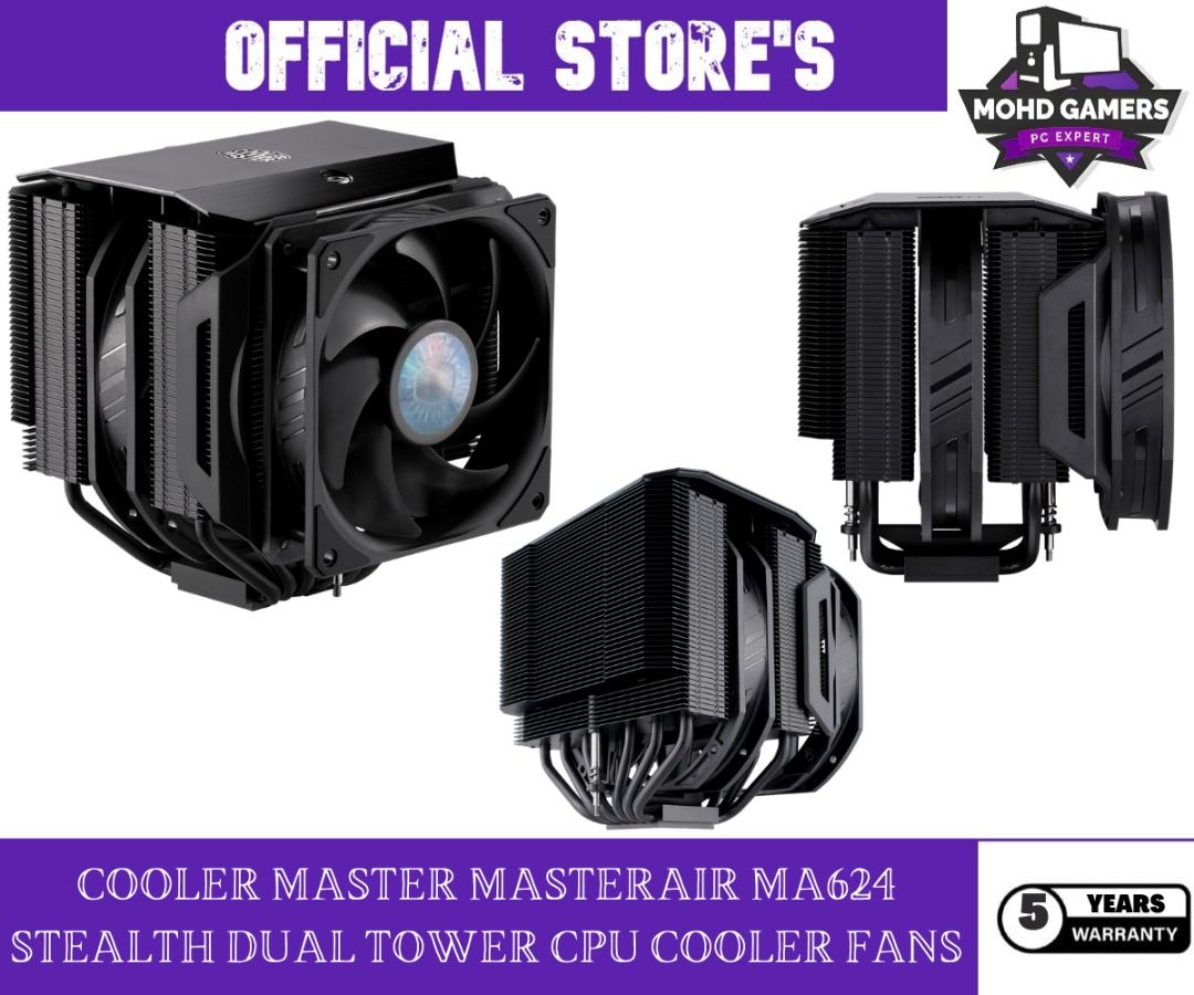 COOLER MASTER MASTERAIR MA624 STEALTH DUAL TOWER CPU COOLER FANS ...