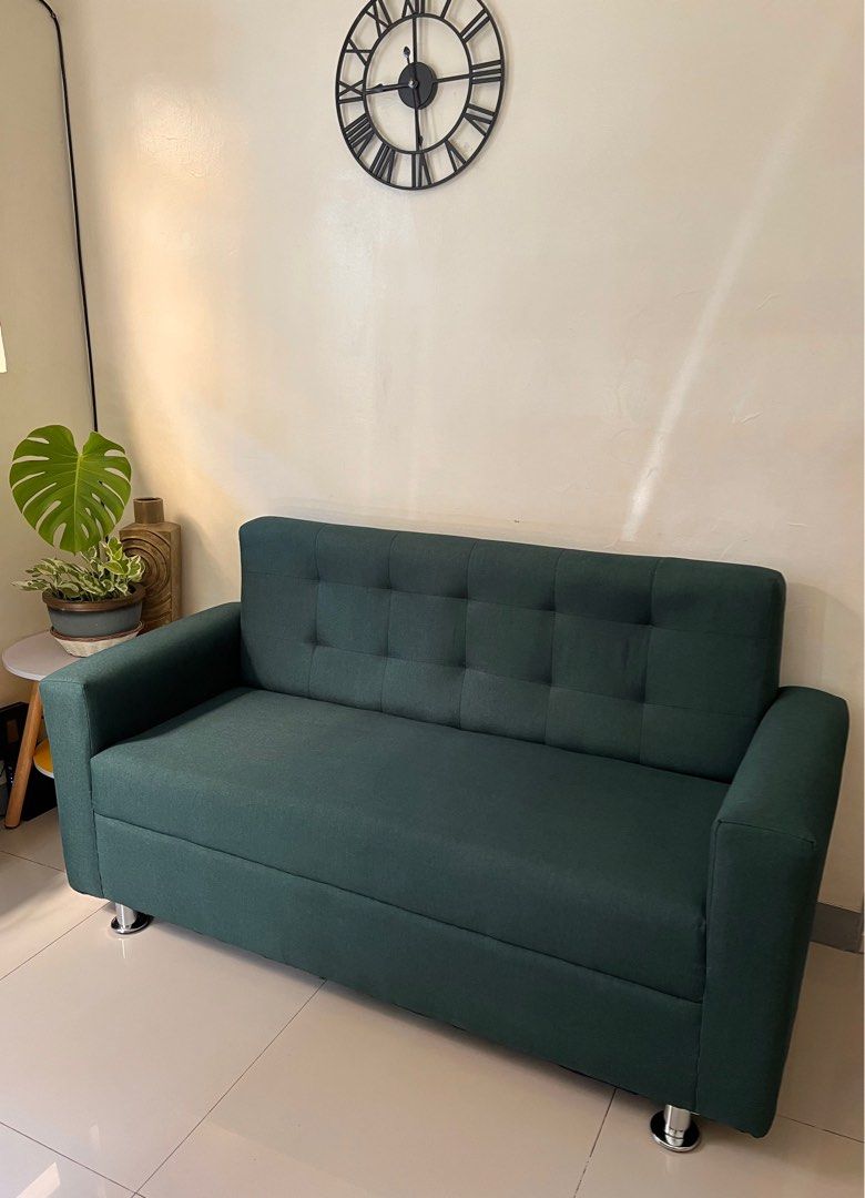 Dark Green Three Seater Sofa, Furniture & Home Living, Furniture, Sofas on Carousell