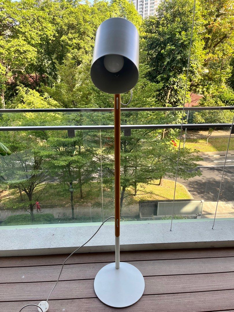 Douglas + Bec Lean Floor Lamp - White/Teak, Furniture & Home Living ...