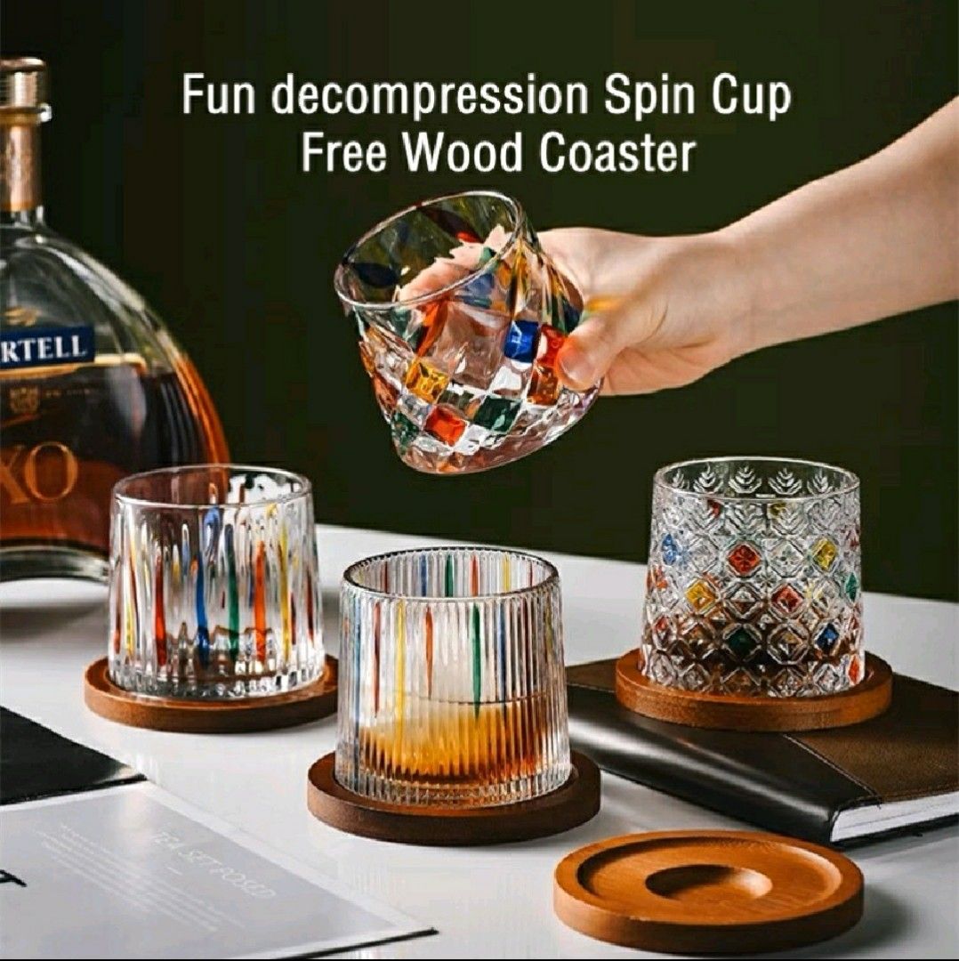 Embossed painted whiskey rotating glass cup decompression spin ...
