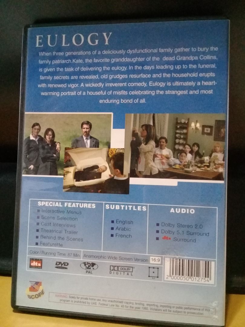Eulogy Movie DVD, Hobbies & Toys, Music & Media, CDs & DVDs on Carousell