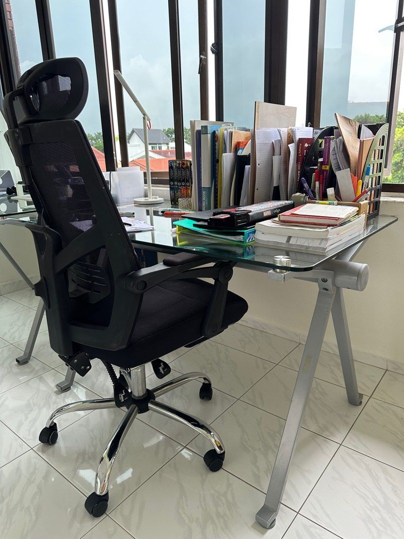 Glass Top Study Table, Furniture & Home Living, Furniture, Tables ...