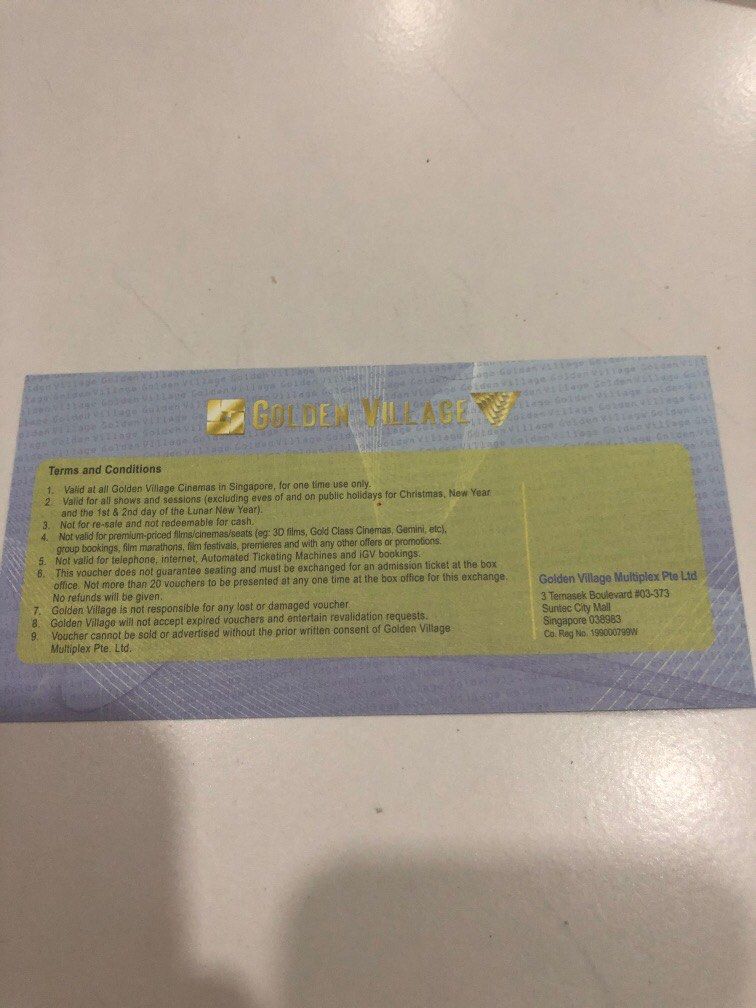 Golden Village (GV) Movie Tickets, Tickets & Vouchers, Vouchers on ...