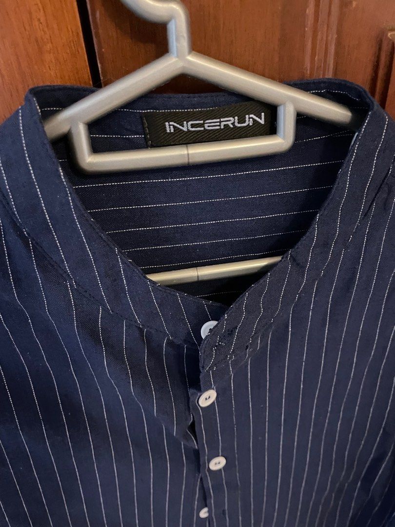 Incerun Korean Mens Casual Shirt Blue, Men's Fashion, Tops & Sets ...