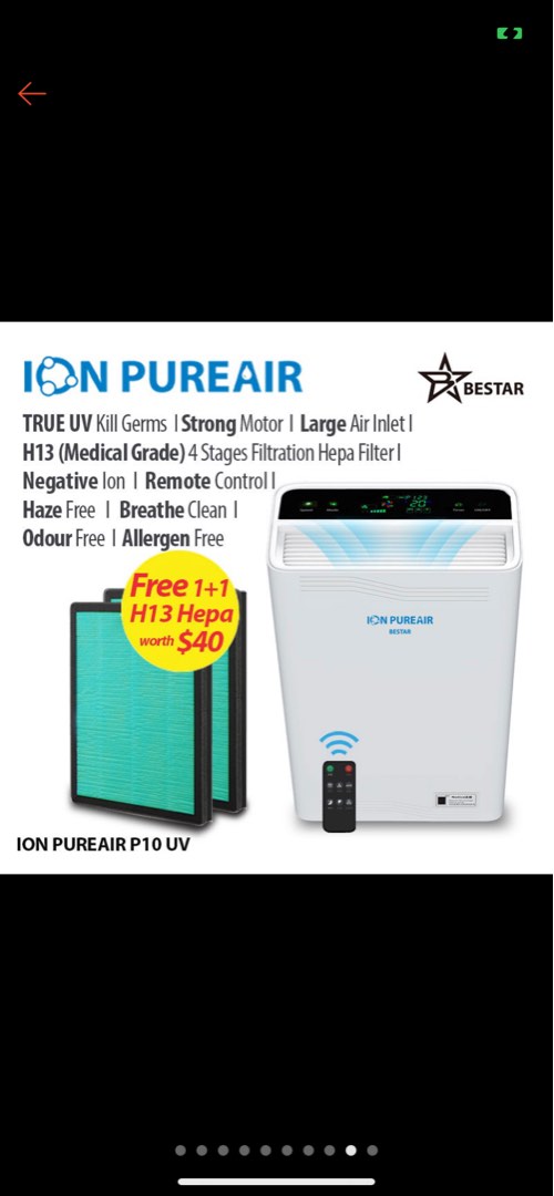 ION PUREAIR Air Purifier P10(UV), TV & Home Appliances, Air Purifiers & Dehumidifiers on Carousell