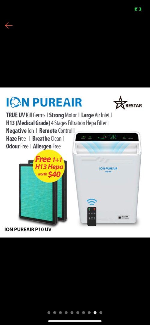 ION PUREAIR Air Purifier P10(UV), TV & Home Appliances, Air Purifiers & Dehumidifiers on Carousell