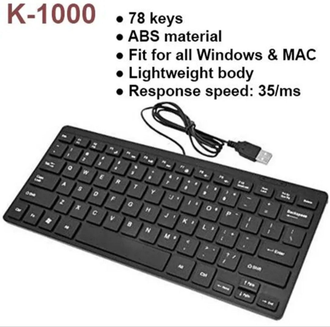 K 1000 78 Keys Mini Keyboard Usb Wired For Mac And Windows Pc And Laptops Computers And Tech Parts