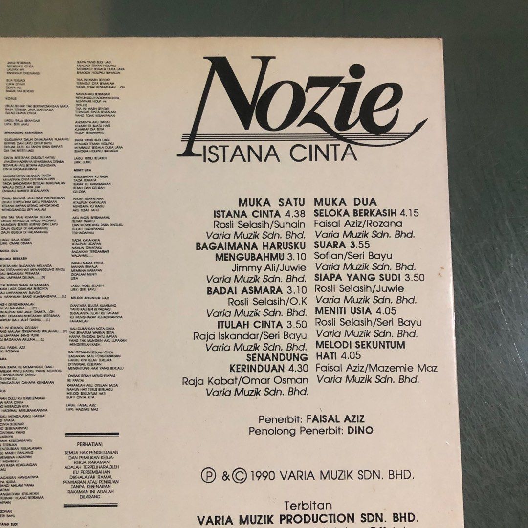 Lp - Nozie (Istana Cinta), Hobbies & Toys, Music & Media, Vinyls on ...