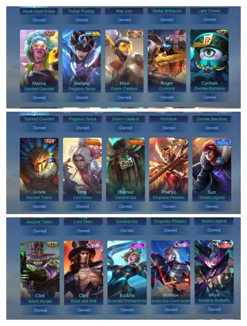 MLBB stacked supreme account 2023 Collectors + Legend skins + Limited ...