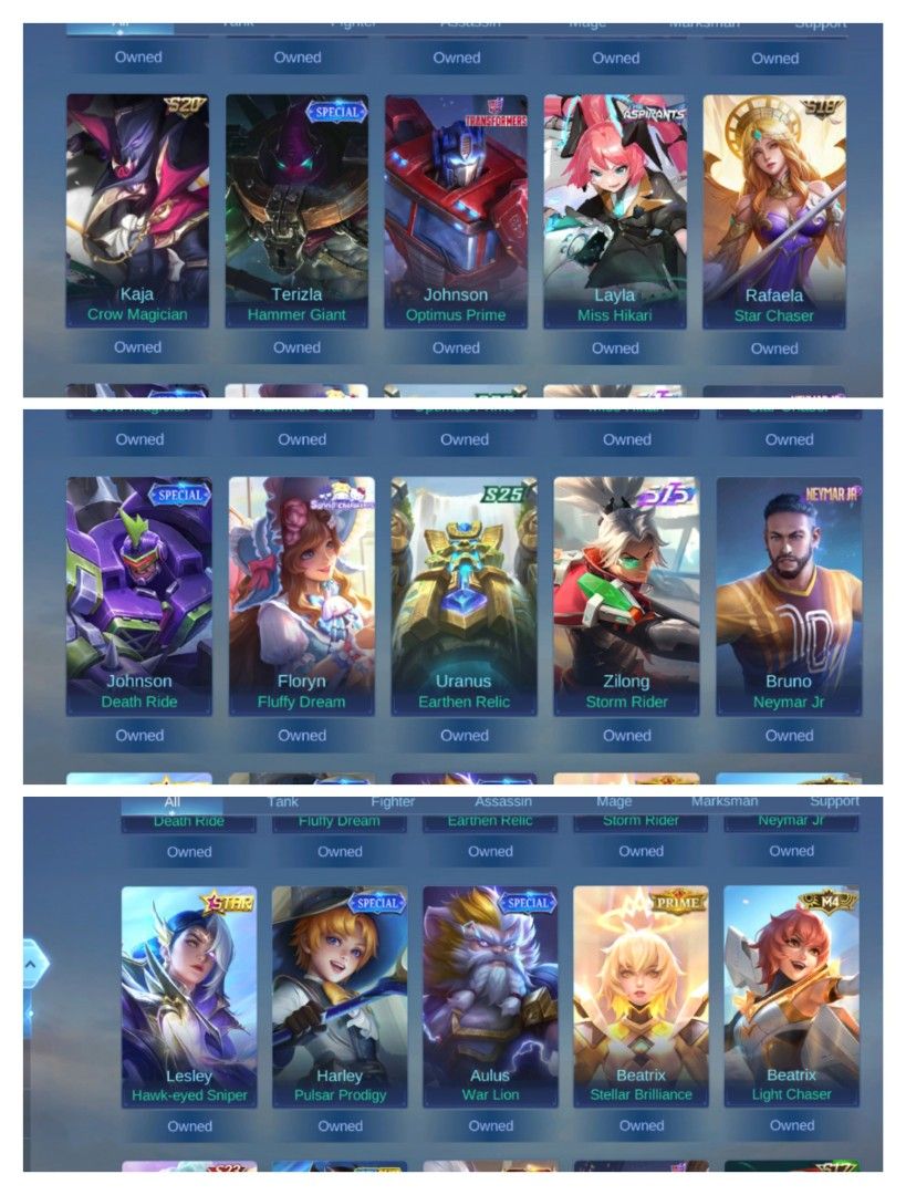 MLBB stacked supreme account 2023 Collectors + Legend skins + Limited ...