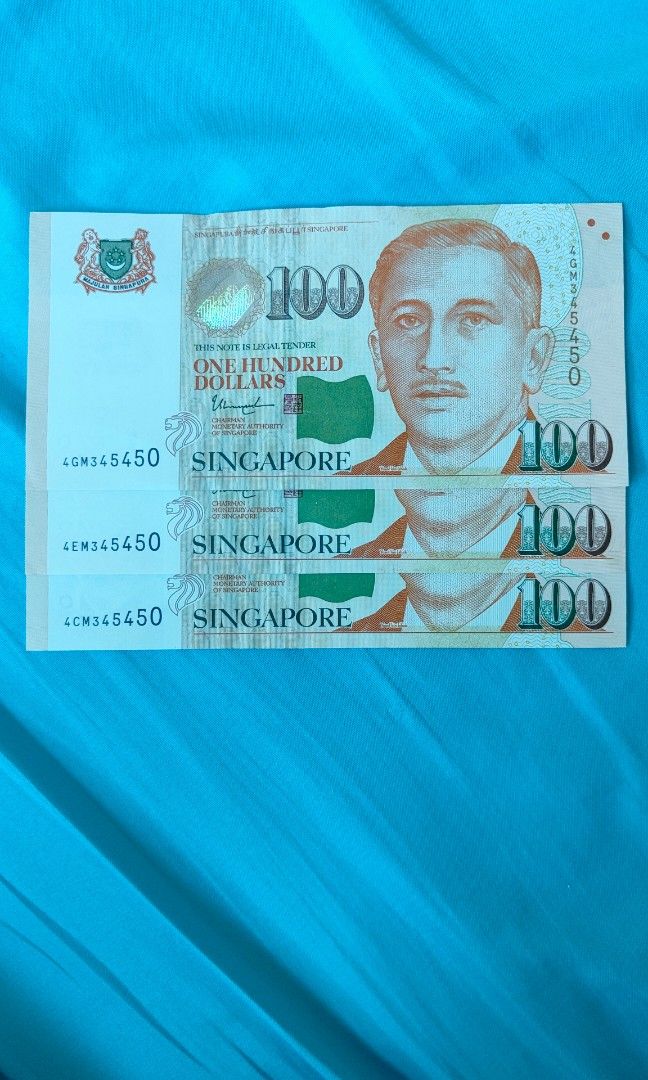 Nice Number, same serial number, 100 SGD notes, banknotes, Hobbies ...