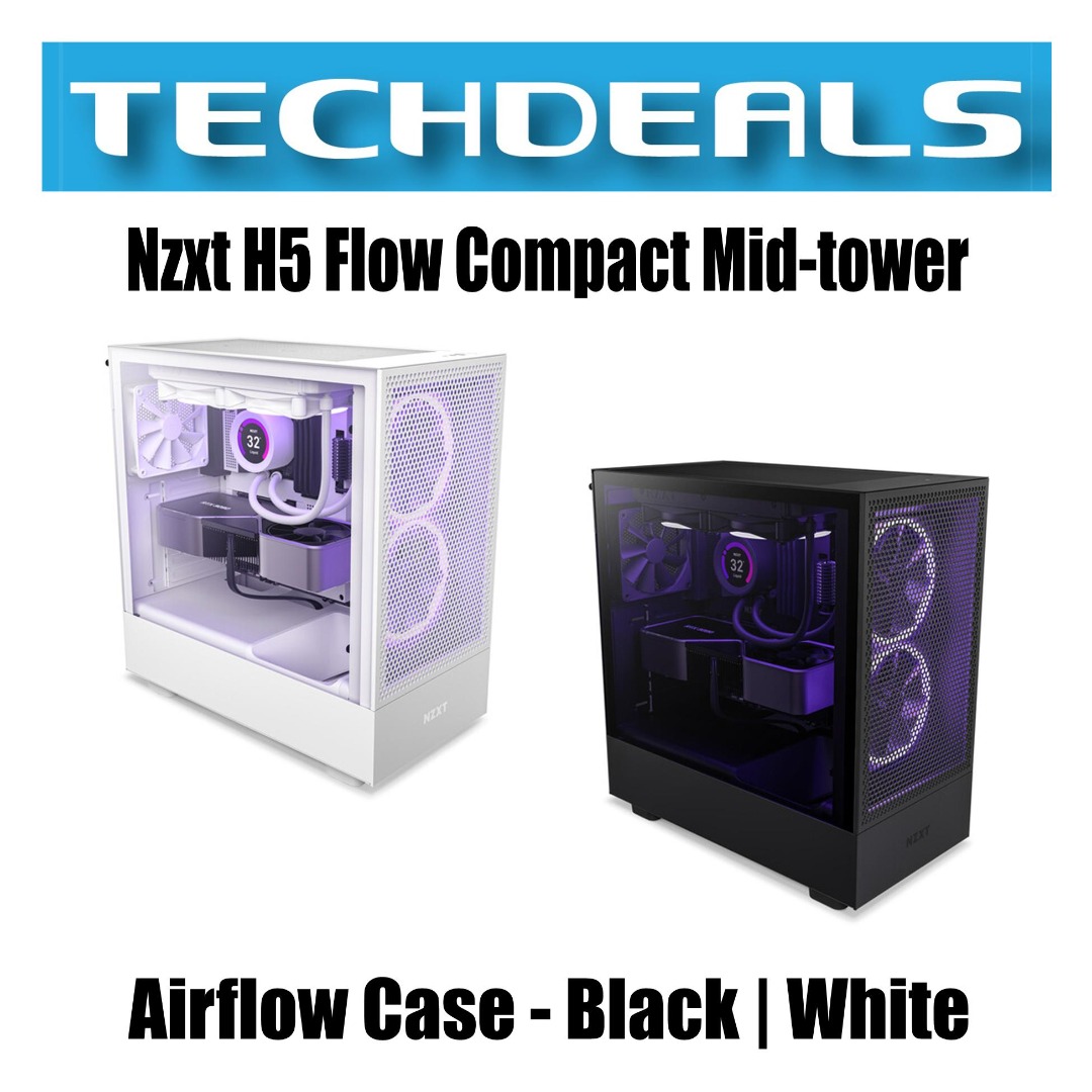 Nzxt H5 Flow Compact Mid-tower Airflow Case - Black | White, Computers ...