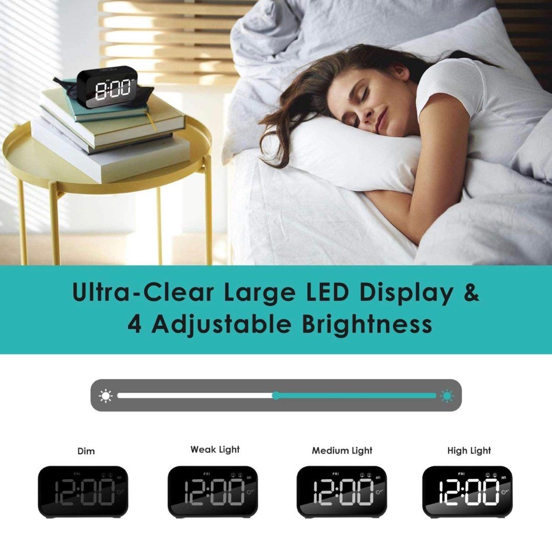 Rechargeable Digital Alarm Clock(Black), Furniture & Home Living, Home ...