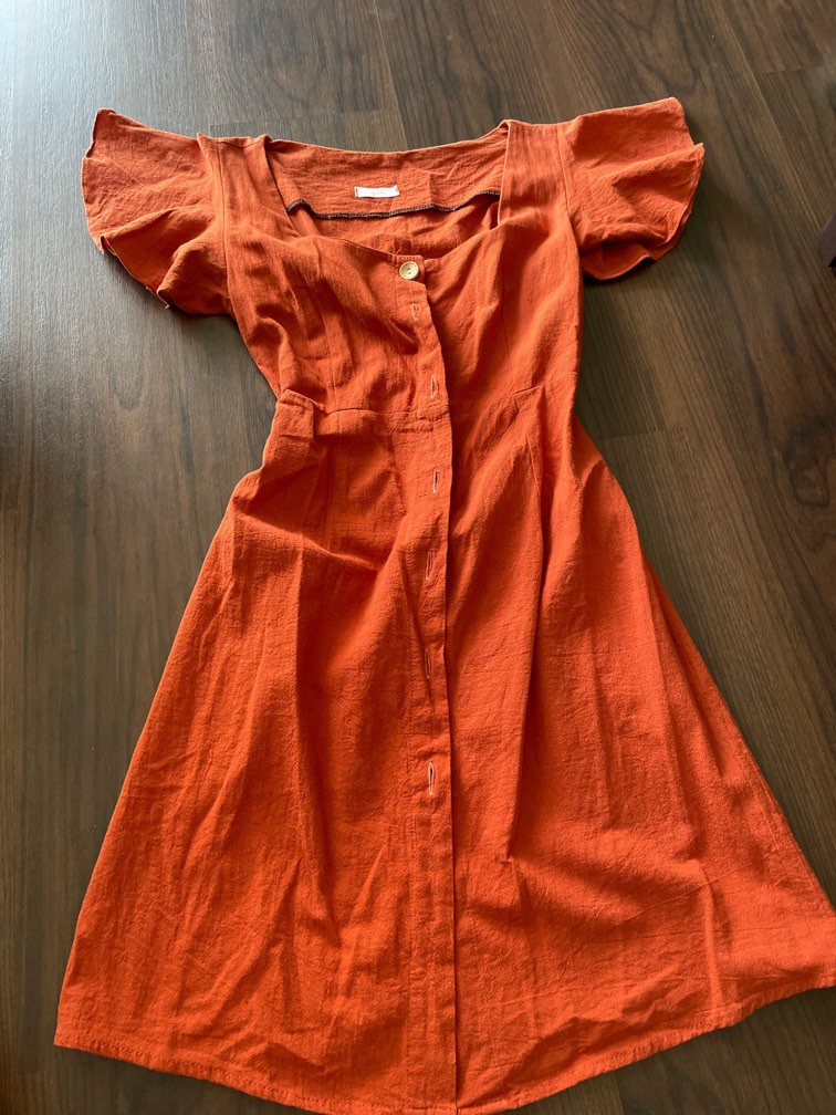 Rust orange button down dress free size on Carousell