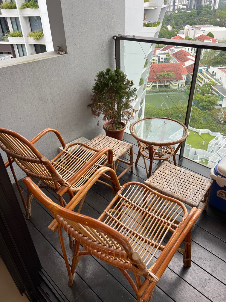 Rustic Rattan Chair Set including foot rest stool and Side Table ...
