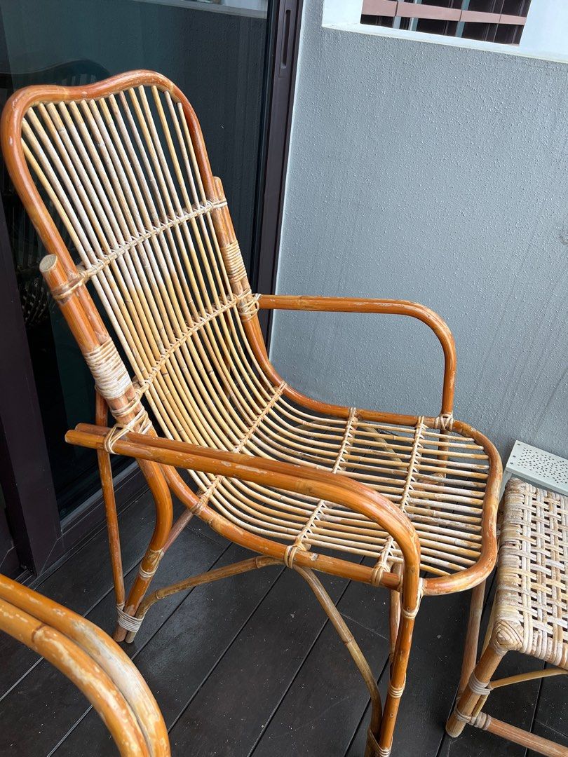 Rustic Rattan Chair Set including foot rest stool and Side Table ...