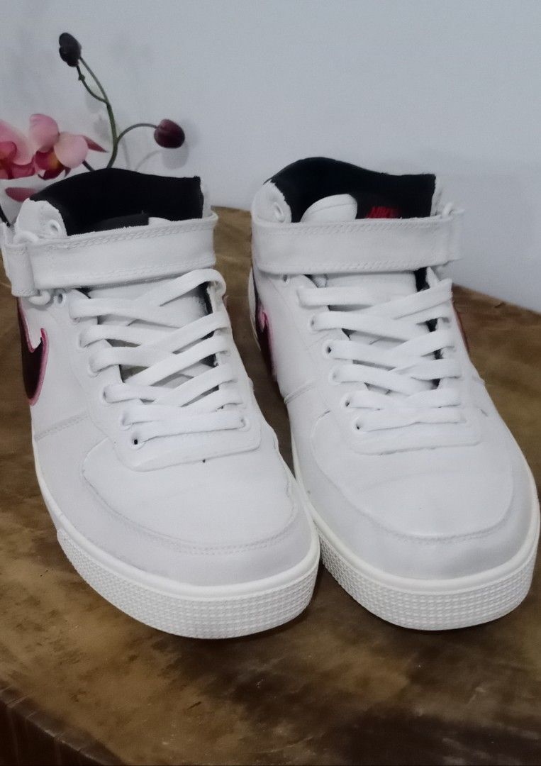 SEPATU NIKE AF 1 MID WHITE (DOUBLE CENTANG - hitam List Merah), Fesyen ...