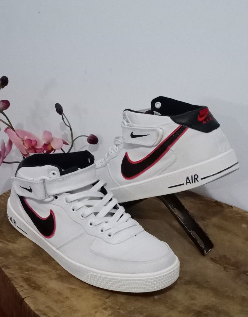 SEPATU NIKE AF 1 MID WHITE (DOUBLE CENTANG - hitam List Merah), Fesyen ...