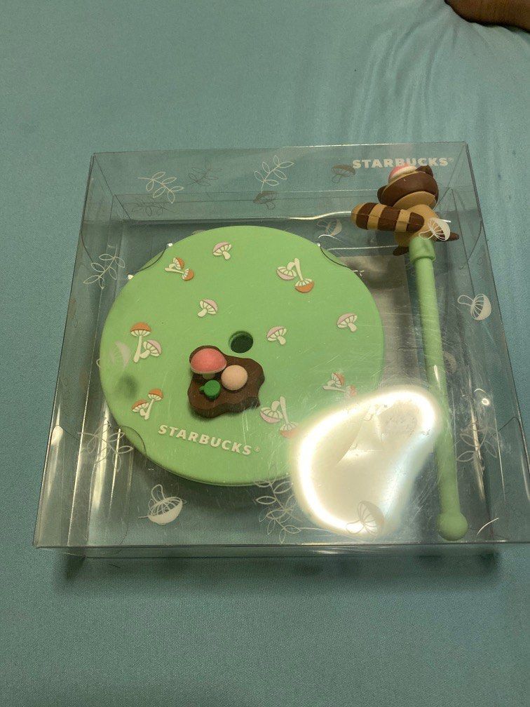 Starbucks cup lid stir stick set raccoon, Furniture & Home Living ...